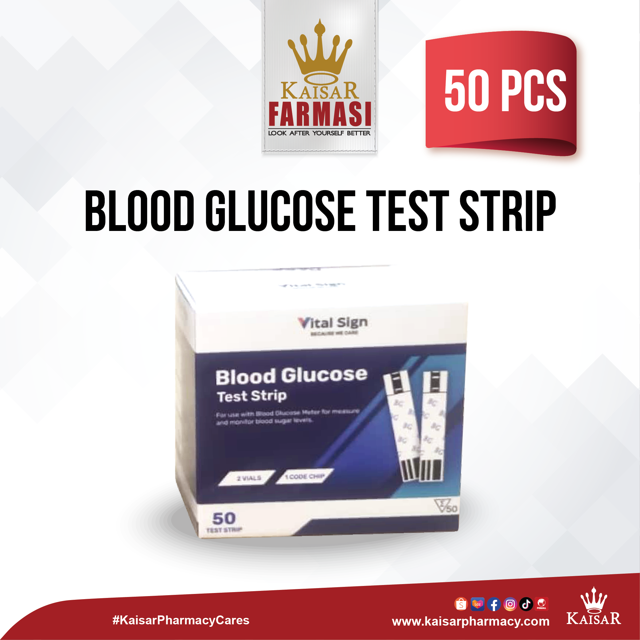 Vital Sign Blood Glucose Strip 50's/Box – Kaisar Pharmacy